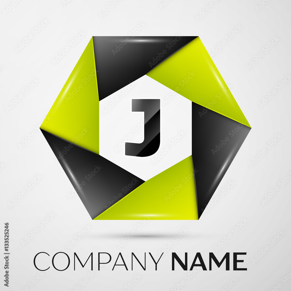 Letter J vector logo symbol in the colorful circle on grey background ...