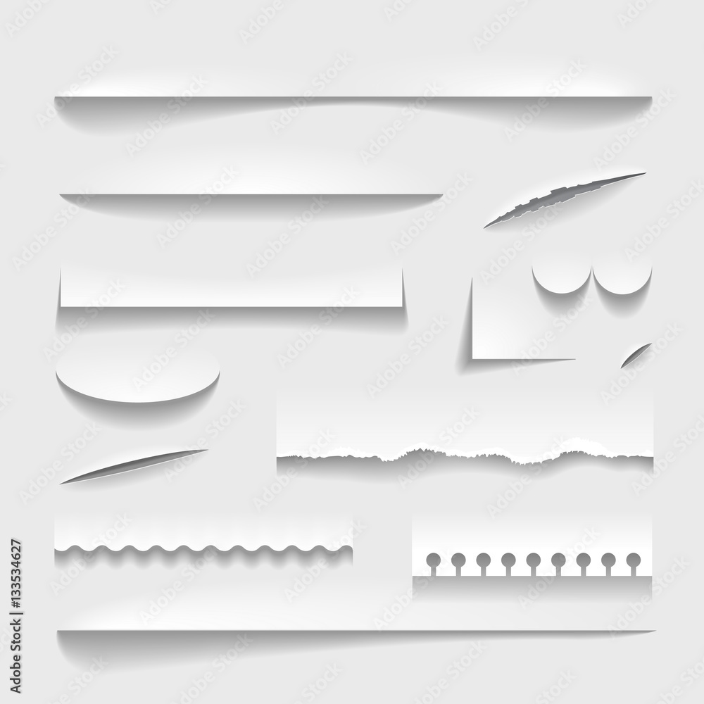 Transparent realistic paper shadow effect set. Perforated ripped torn ...