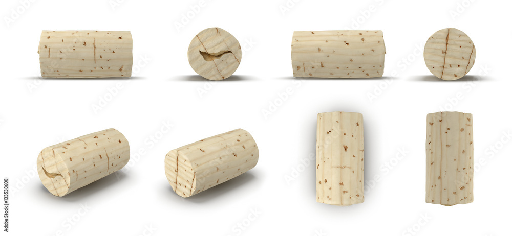 Used Wine Cork renders set from different angles on a white. 3D ...