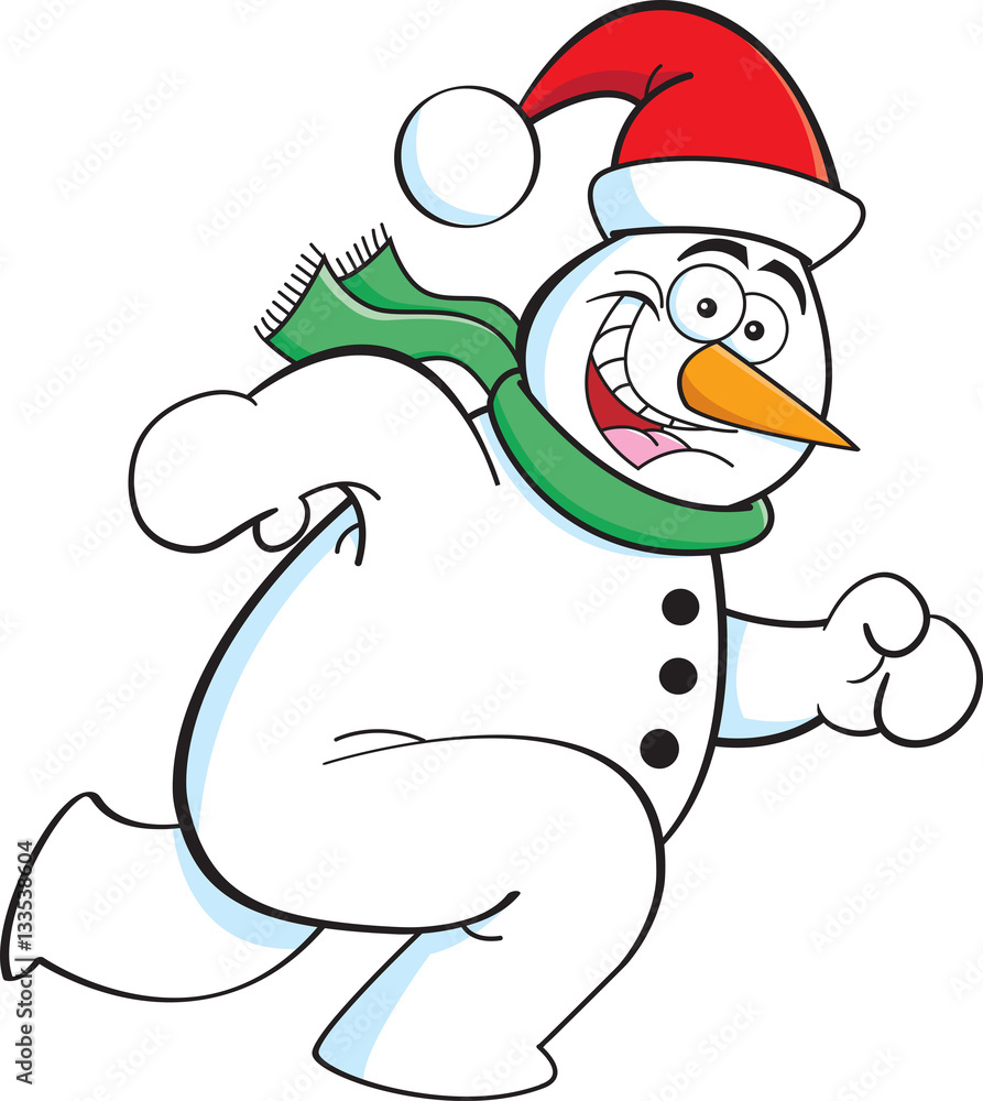 Cartoon illustration of a snowman running. Stock Vector | Adobe Stock