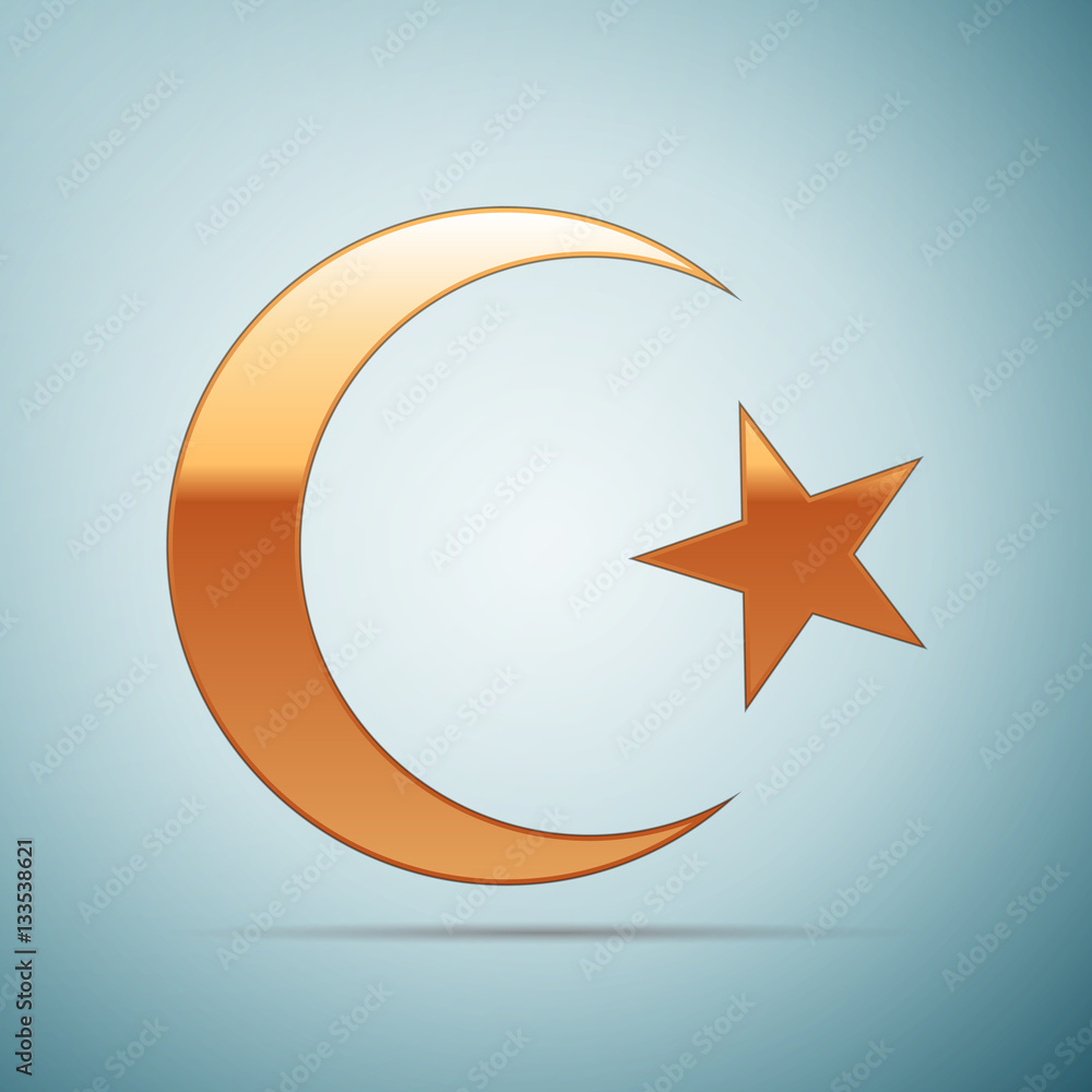 Gold Islam symbol icon on blue background. Vector Illustration Stock ...