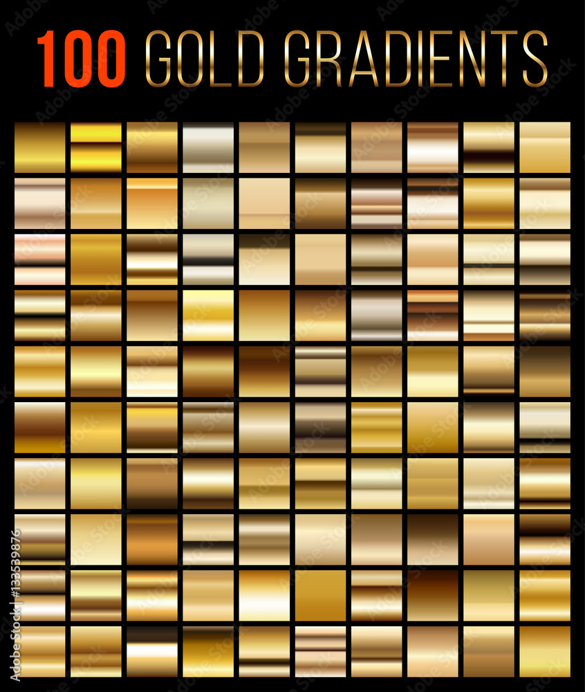 Big collection golden gradient illustration. Vector big set of gold ...