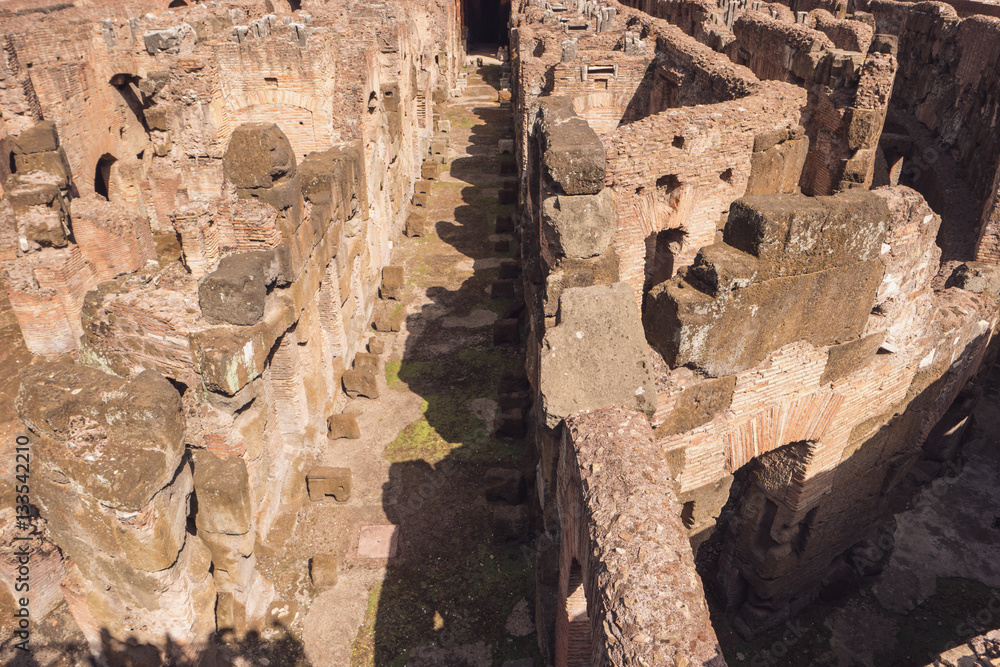 Ancient architecture and sunlight. Old ruined walls. Remnants of might ...
