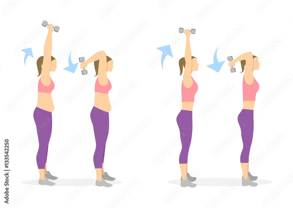 Arms exercise for women on white background. Workout for arms and ...
