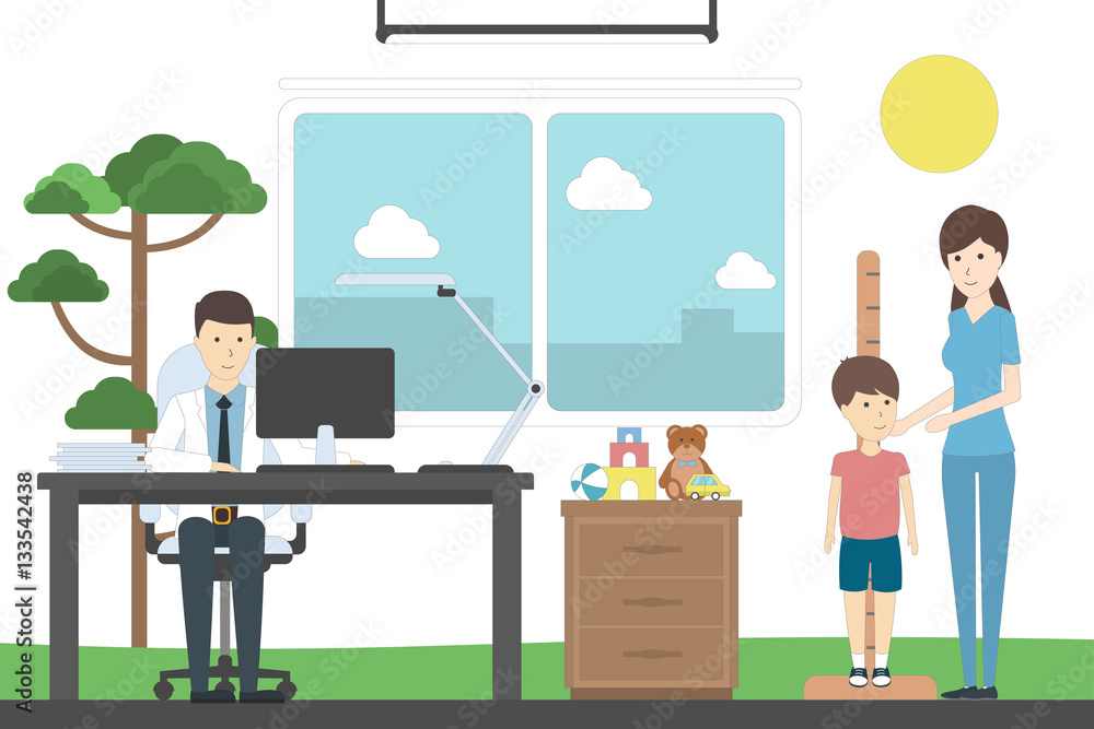 Height measurement for children in doctor's office. Nurse measuring ...