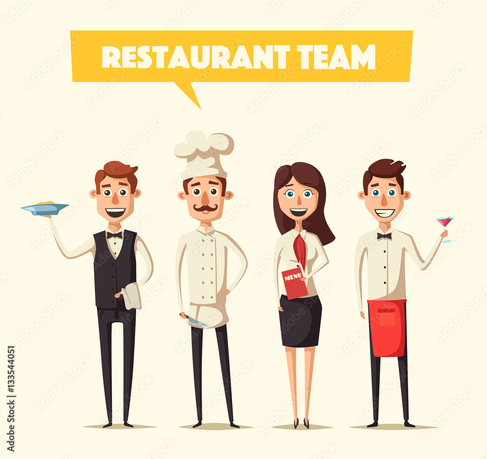 Restaurant team. Cartoon vector illustration. Stock Vector | Adobe Stock