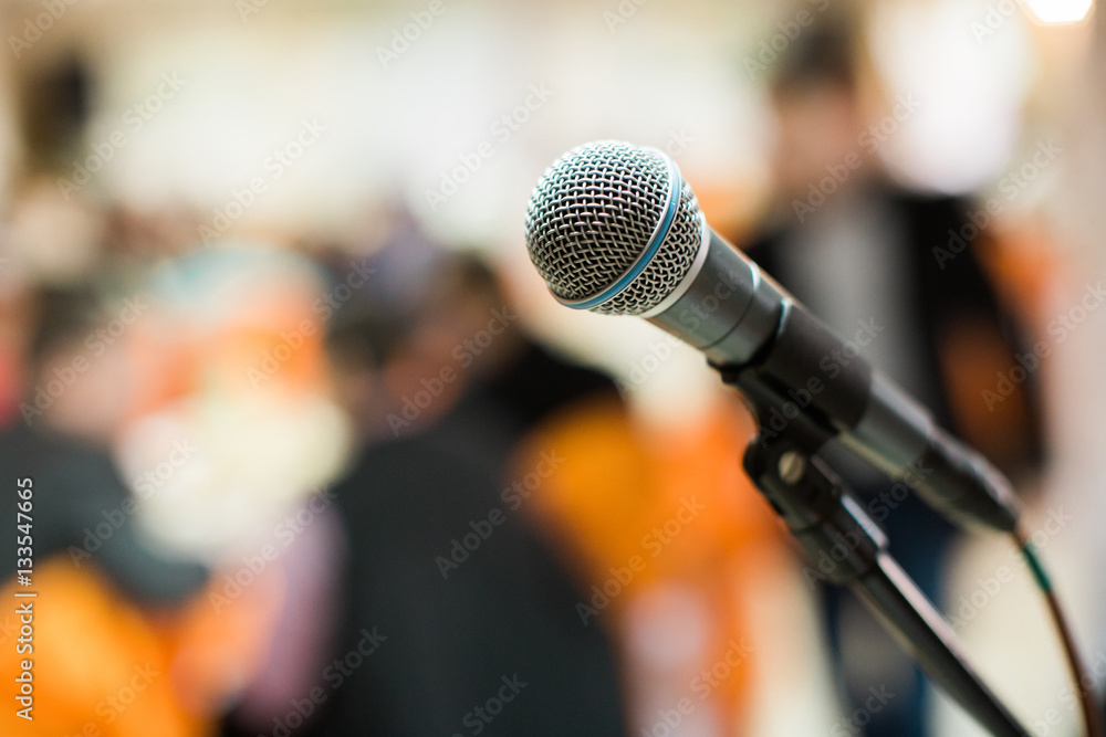 microphone in concert hall, conference or stage Stock-Foto | Adobe Stock