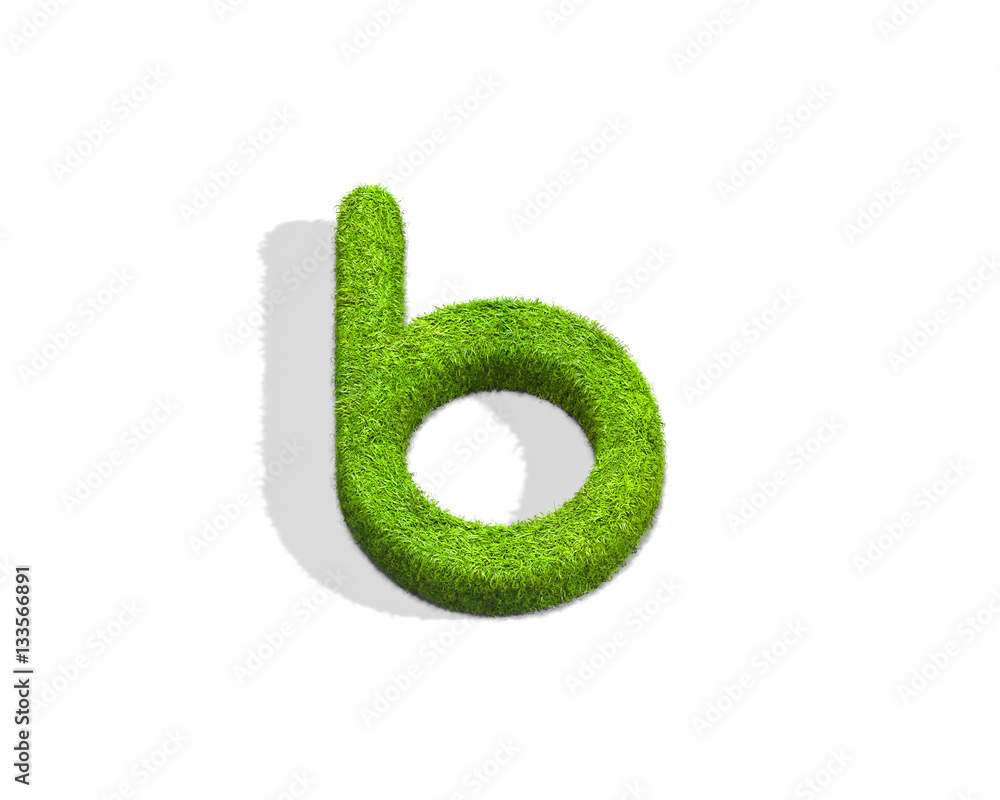 Grass letter B in lowercase format from top angle with shadow on ground ...