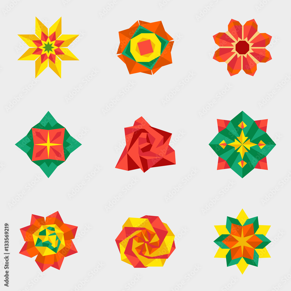 Origami paper flower set icons vector illustration Stock Vector | Adobe ...