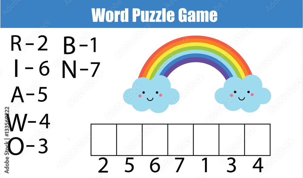 Words puzzle children educational game with numbers code. Place the ...