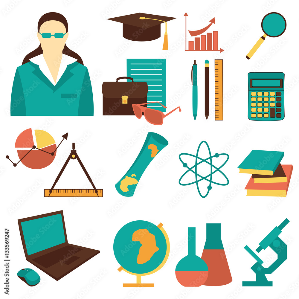 Education school university learning flat icon set Stock-Vektorgrafik ...