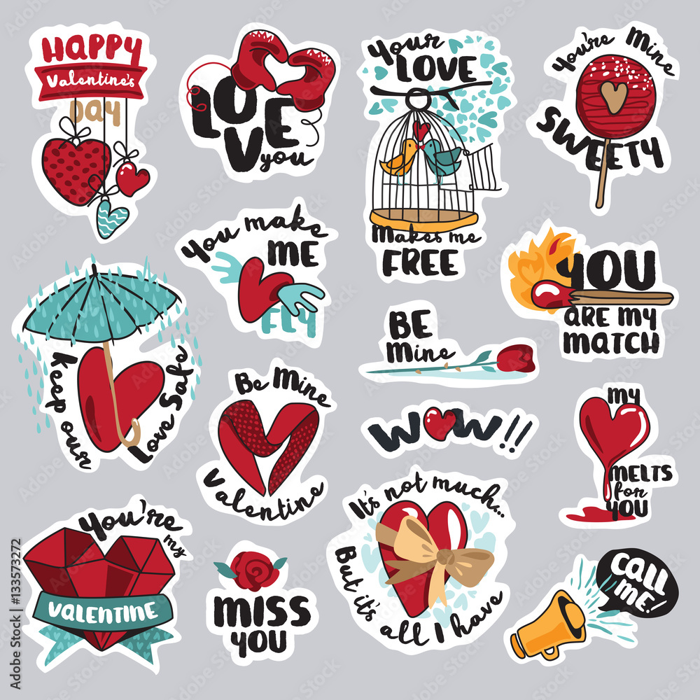 Set of love stickers for social network. Sweet and funny stickers for ...