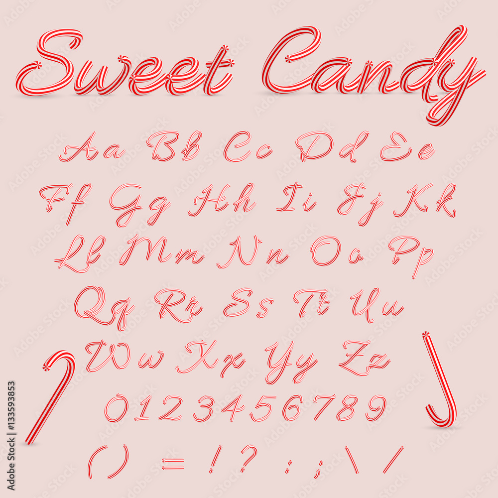Sweet Candy. Candy Cane Alphabet. Christmas striped alphabet letters ...
