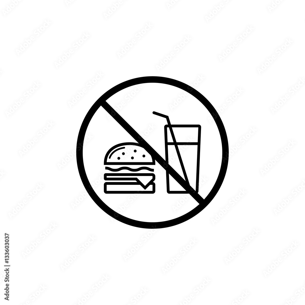 No food allowed line icon, prohibition sign, forbidden no eat, vector ...
