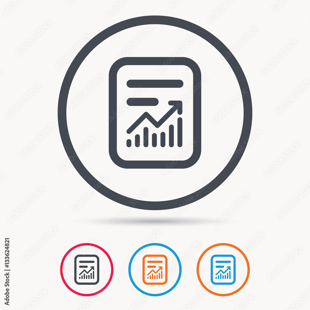 Report file icon. Document page with statistics symbol. Colored circle ...