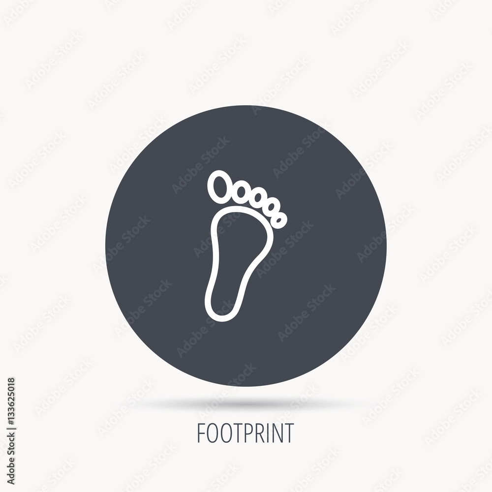 Baby footprint icon. Child foot sign. Newborn step symbol. Round web ...
