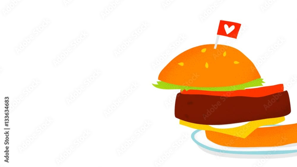 Cartoon style burger on a plate animation HD recipe. Stock Video ...