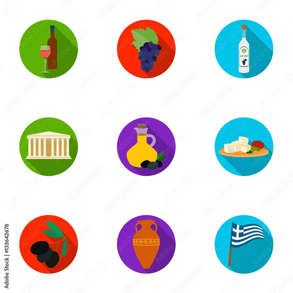 Greece set icons in flat style. Big collection of Greece vector symbol ...