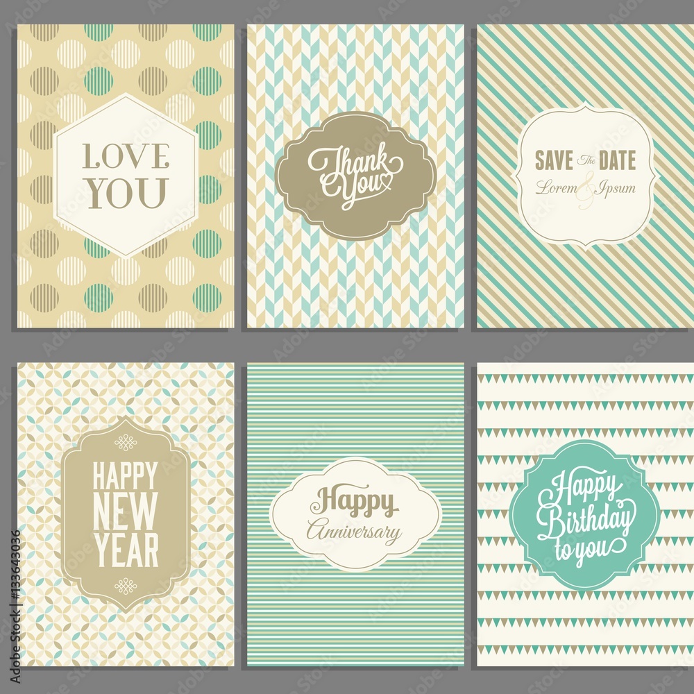 greeting card template, typographic design with ornaments and vintage ...