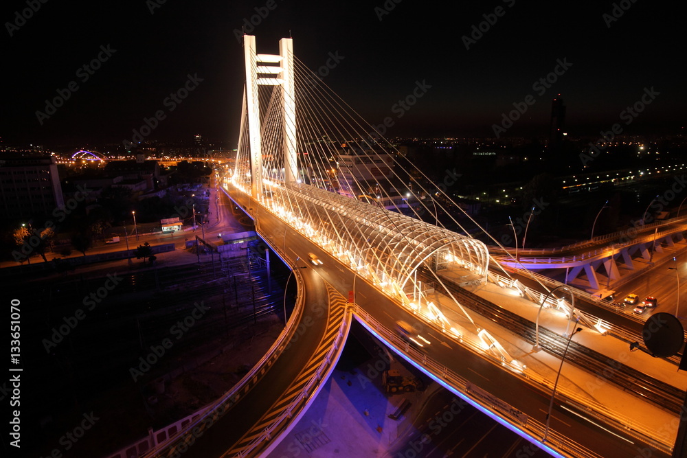 Bucharest by night, Basra Bridge Stock Photo | Adobe Stock