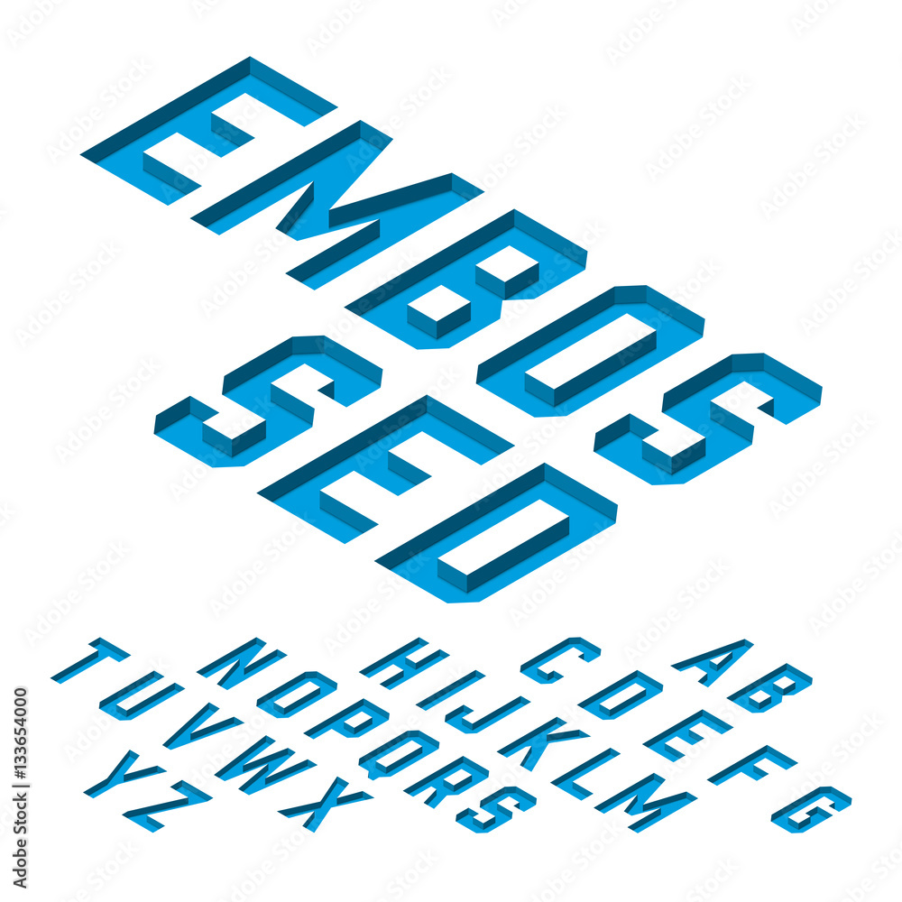 Embossed font, isometric typeface Stock Vector | Adobe Stock
