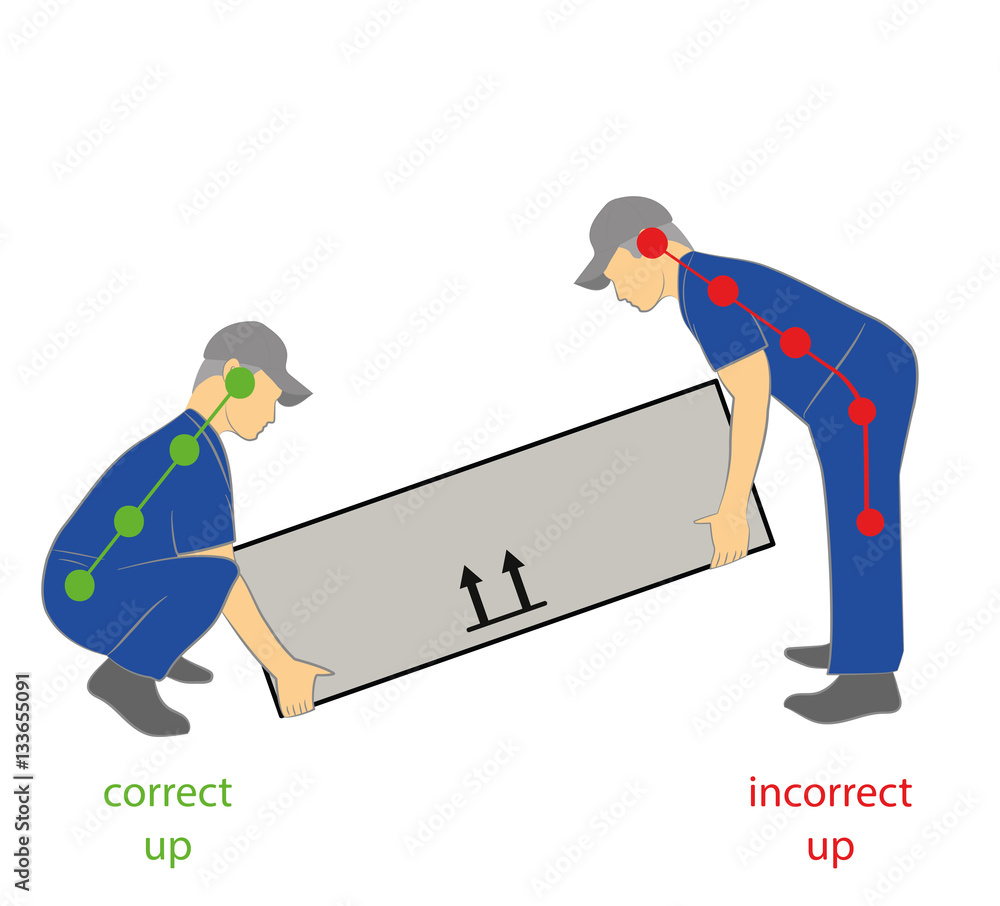 Correct posture to lift a heavy object safely. Health care vector ...