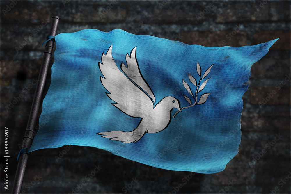 Drapeau symbole de paix, colombe tenant un rameau d'olivier Stock ...
