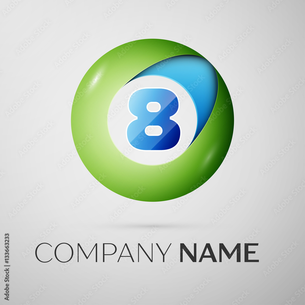Number eight vector logo symbol in the colorful circle on grey ...