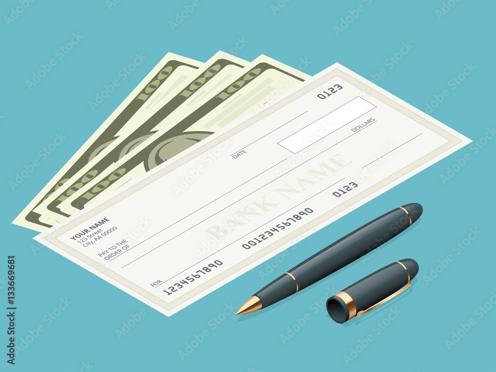 Bank Check with Modern Design. Flat illustration. Cheque book on ...