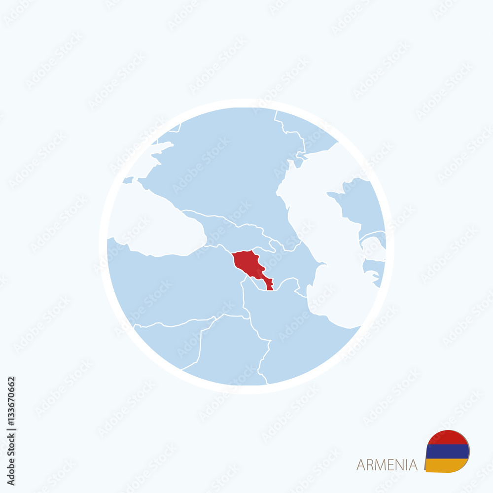 Map icon of Armenia. Blue map of Europe with highlighted Armenia. Stock ...