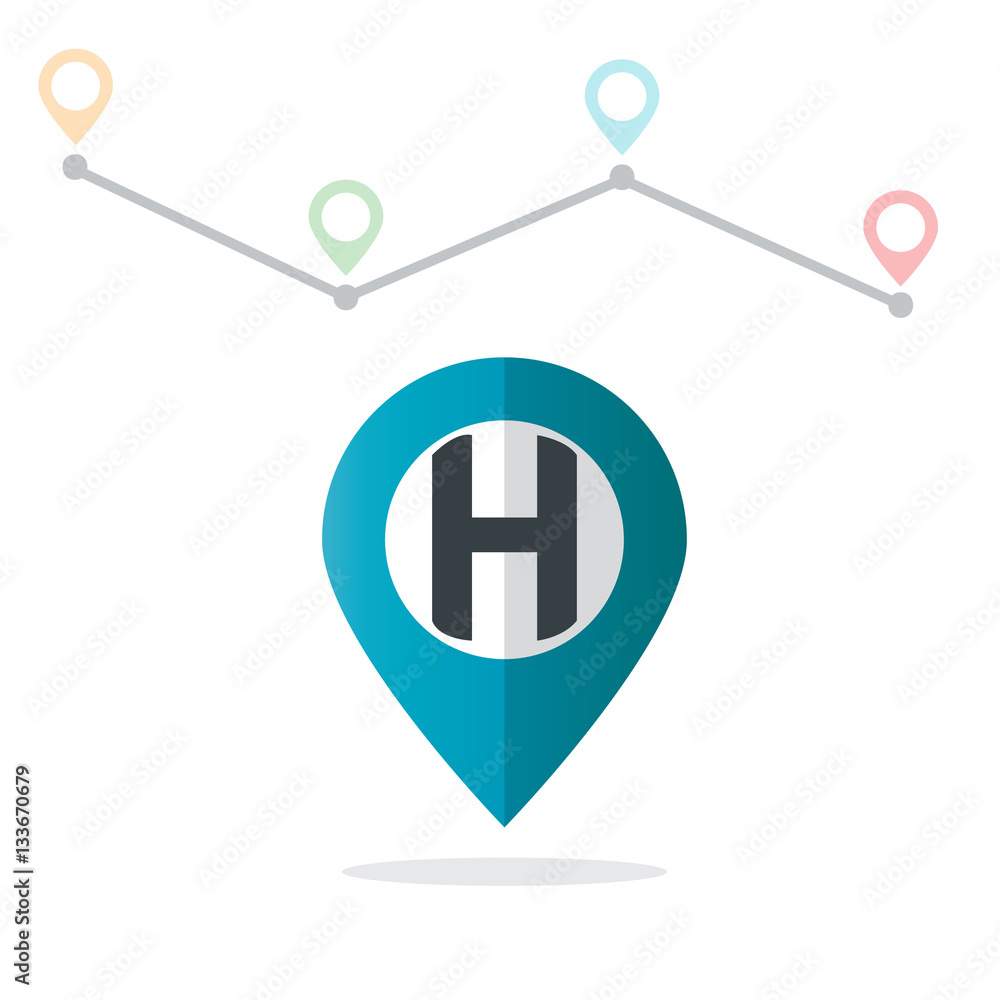 Initial Letter H With Pin Location Logo on Maps Stock Vector | Adobe Stock