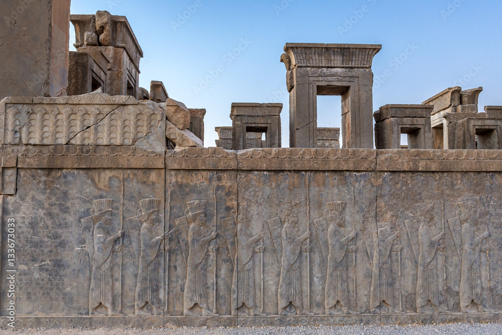 Bas relief of Tachara Palace in Persepolis ancient city in Iran Stock ...