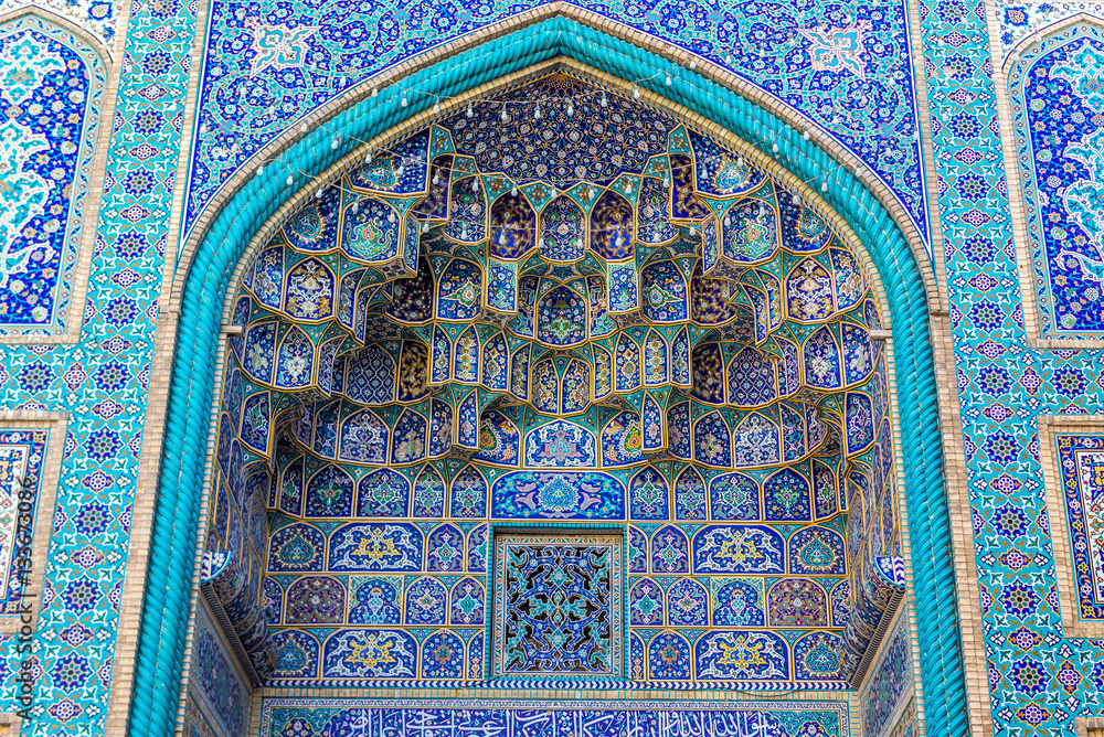 Main entrance to Shah Cheragh Mosque and mausoleum in Shiraz city in ...