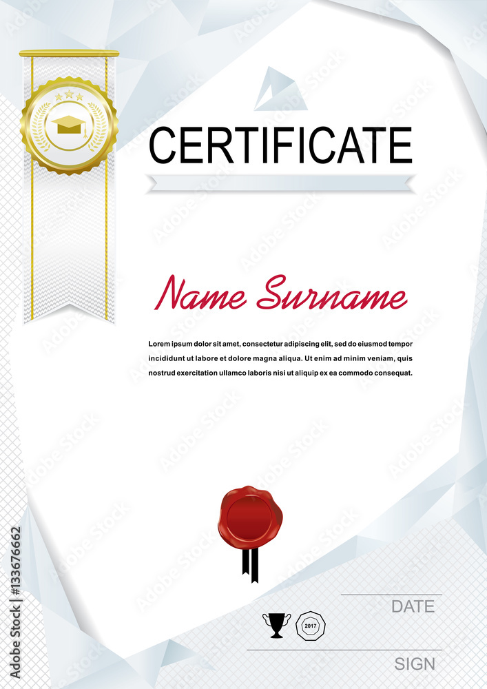 White official certificate with white triangle design elements. White ...
