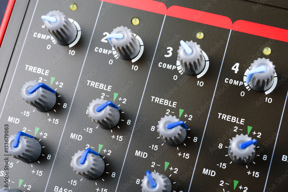 mixer console treble knobs Stock Photo | Adobe Stock