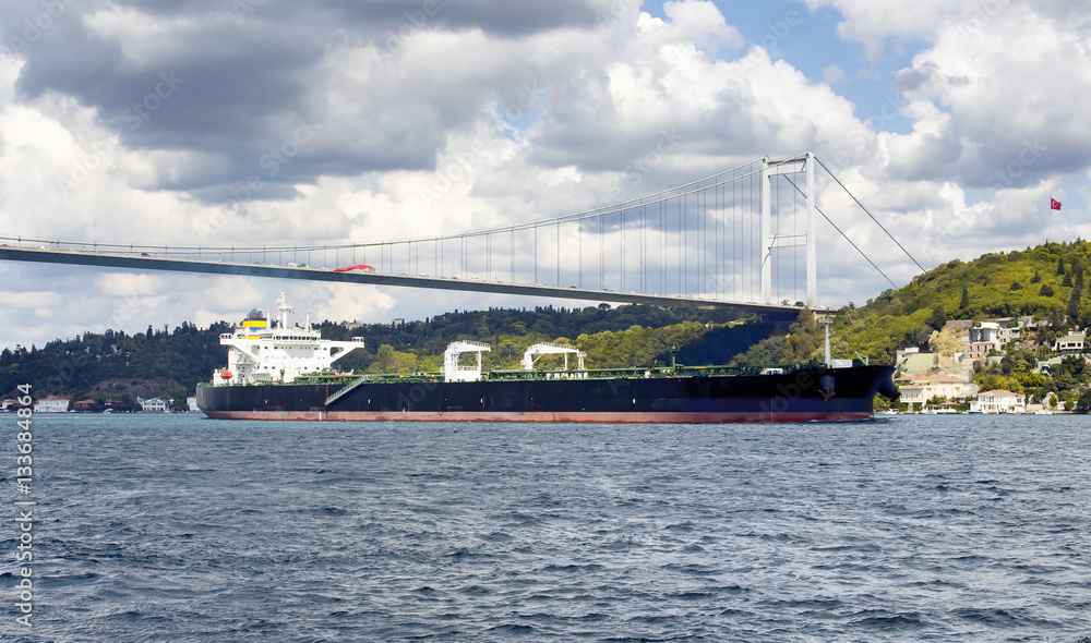 Big, dry cargo ship / vessel crosses Bosphorus strait in Istanbul ...
