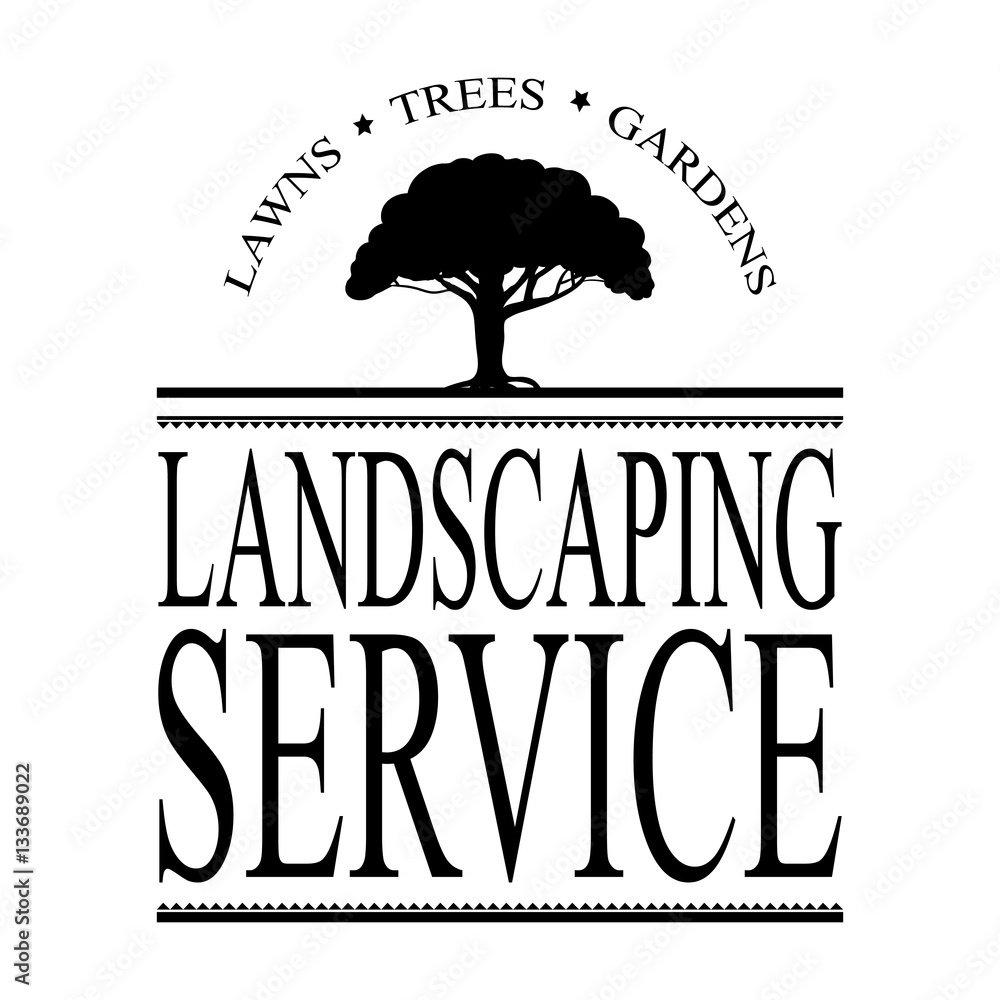 landscaping service vector design with hand drawn tree silhouette icon ...