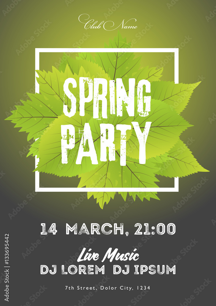 Spring night club party flyer invitation vector illustration. Poster ...