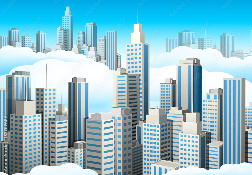 Skyline and Clouds Illustration Stock Template | Adobe Stock