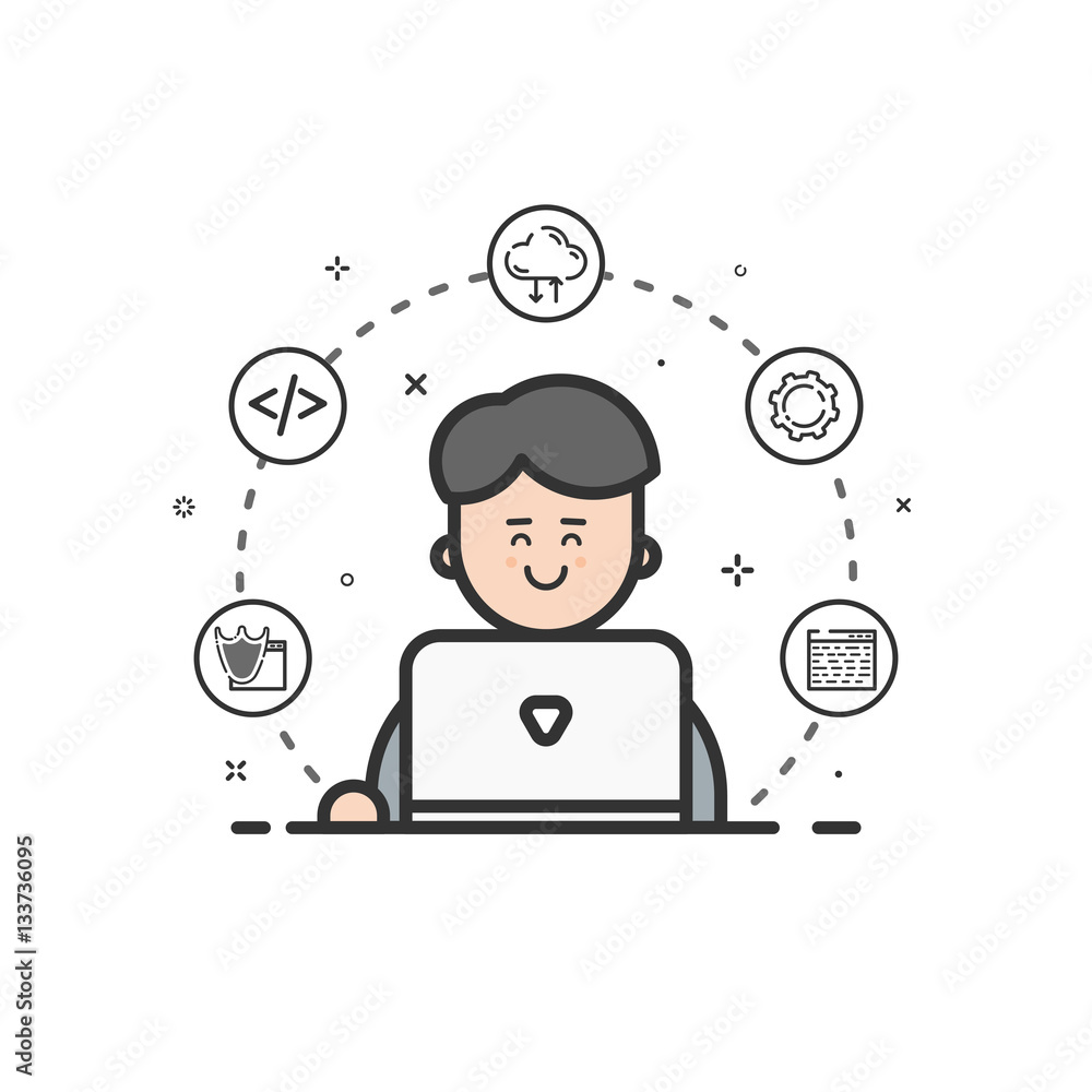 Vector illustration of colored icon in flat line style. Linear cute and ...