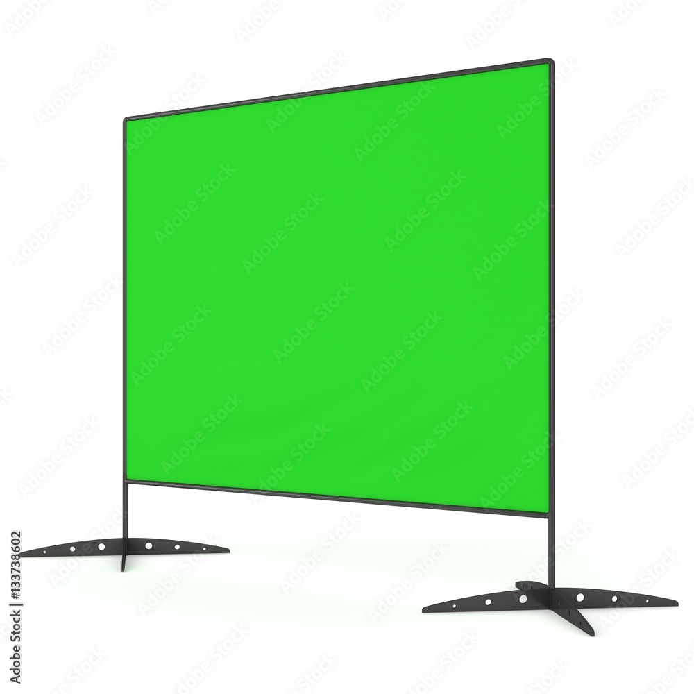 Billet press wall with green screen chroma key banner. Mobile trade ...