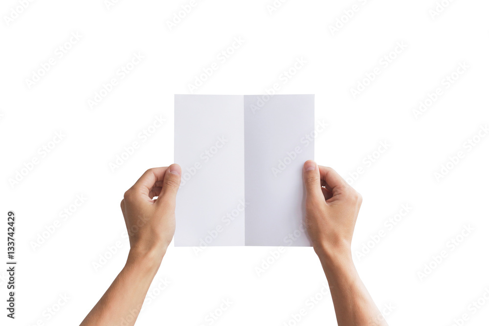 Hand holding blank brochure booklet in the hand. Leaflet present Stock ...