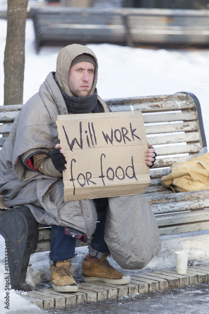 Homeless Man With Sign Will Work For Food
