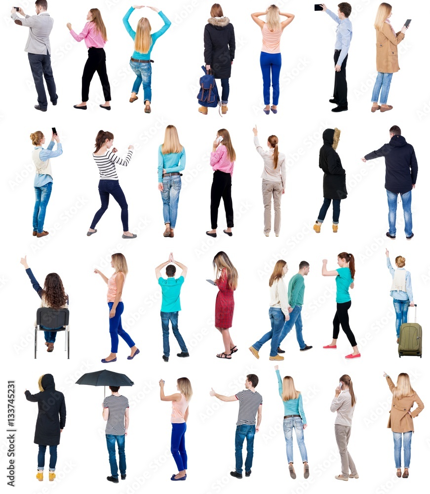 Collection " Back view people ". Rear view people set. backside view of ...
