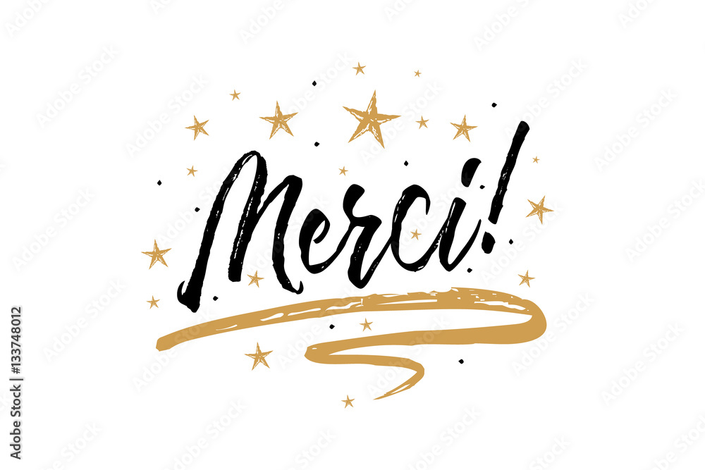 Merci. Beautiful greeting card scratched calligraphy black text word ...