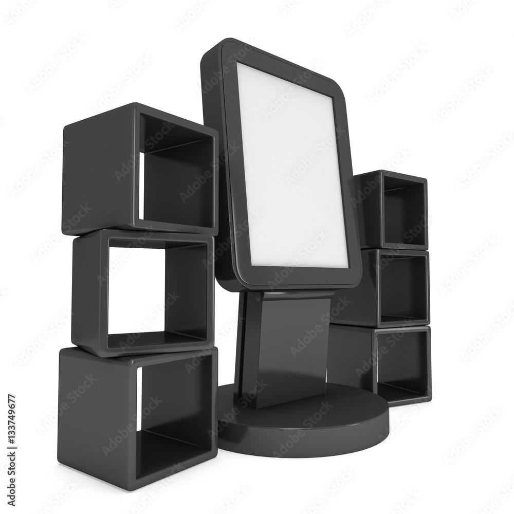 LCD Display Stand and product display boxes. Blank Trade Show Booth. 3d ...