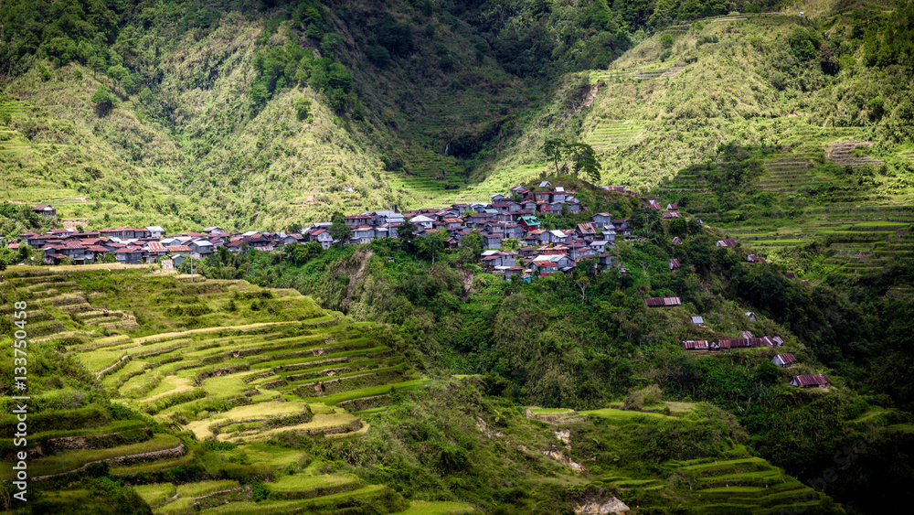 Maligcong Farming Village Clinging to Hillside Among Philippine Rice ...