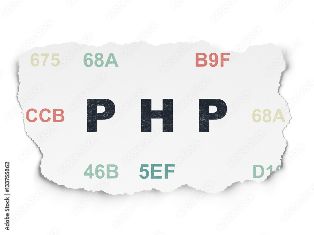 Programming concept: Php on Torn Paper background Stock Illustration ...