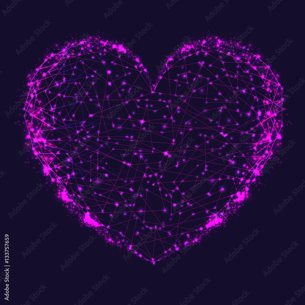 Abstract background of molecular heart shape. Illustration of modern ...