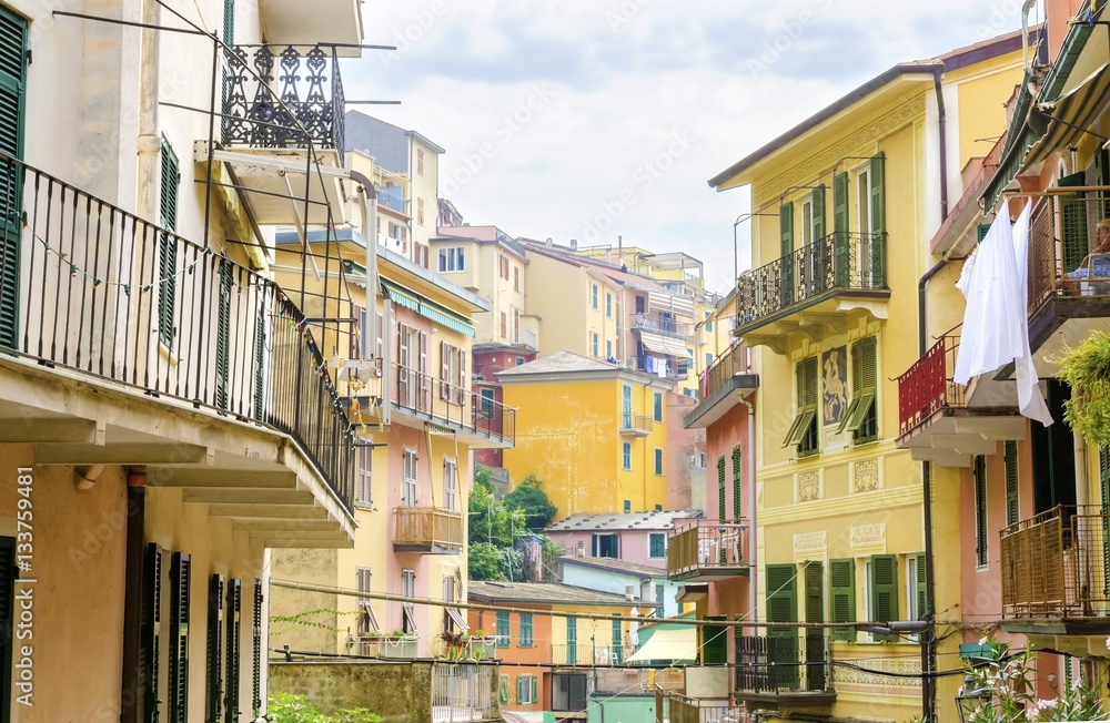 Manarola town, Riomaggiore, La Spezia, Liguria, northern Italy. The ...